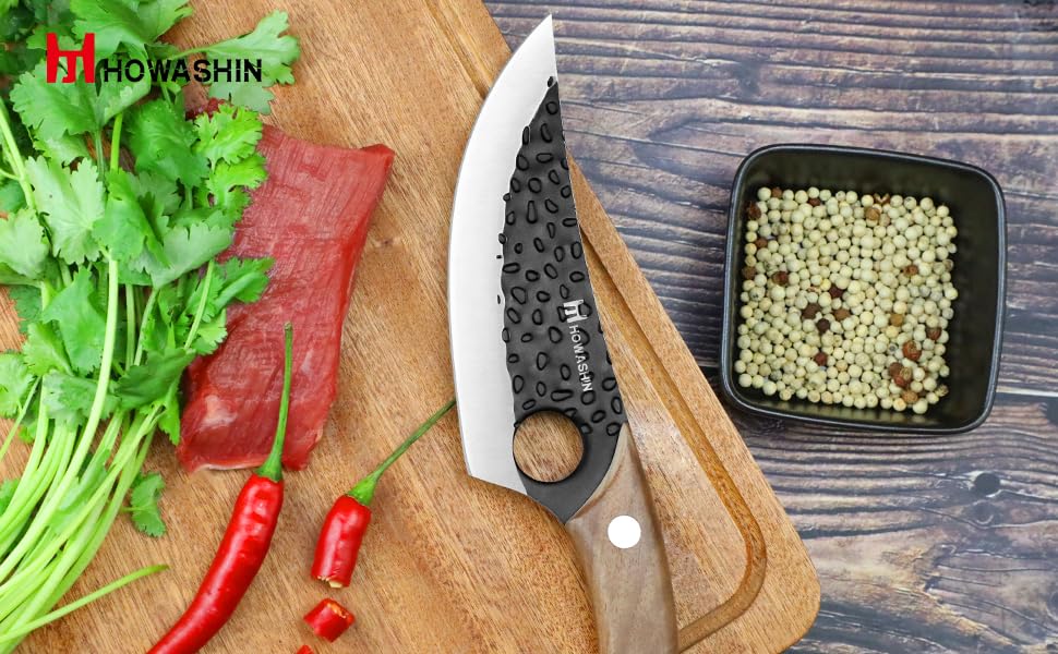 Howashin 6 Inch Viking Knife High Carbon Chef Knife Hand Forged Kitchen Knife Meat Butcher Ergonomic Handle With Sharpener and Christmas Gift Box