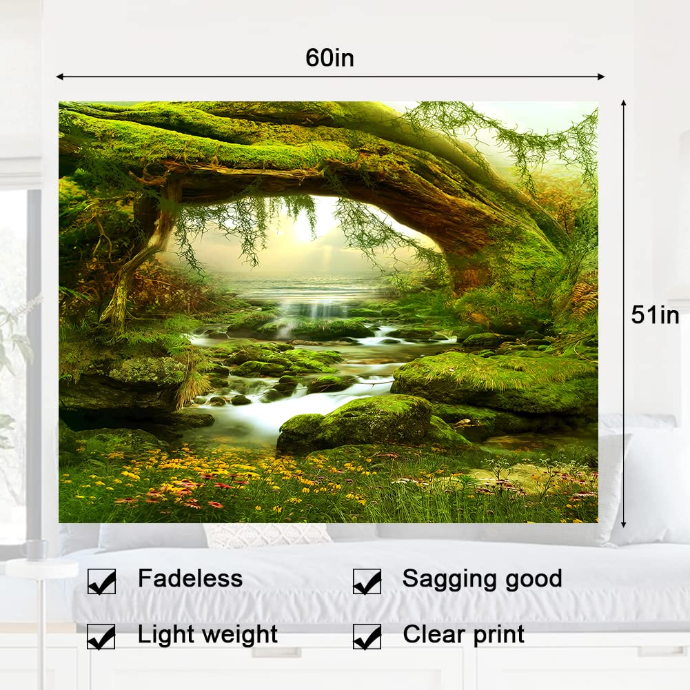Forest Tapestry Home Decor Landscape Tapestry Living Room Bedroom Decoration Tapestry Magic Tapestry Curtain (Old Tree Red, 60''L×51''W)