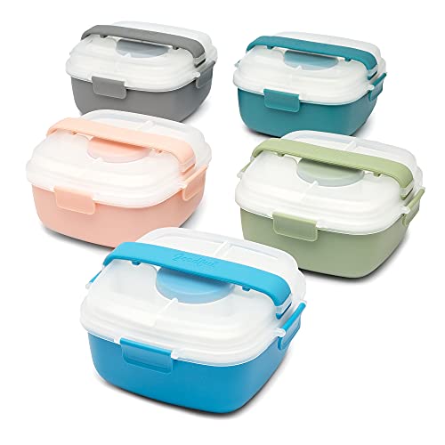 Goodful Stackable Lunch Box Container, Bento Style Food Storage with Removeable Compartments for Sandwich, Snacks, Toppings & Dressing, Leak-Proof and Made without BPA, 56-Ounce, Gray
