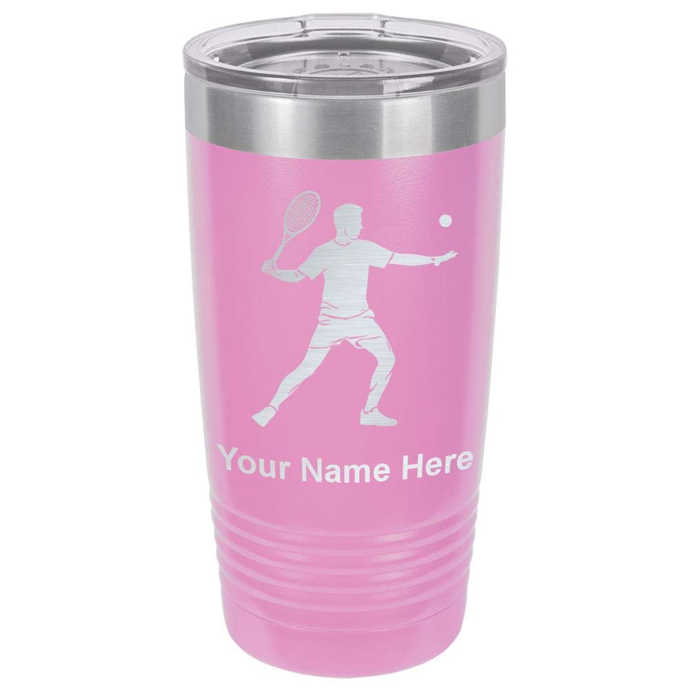 LaserGram 20oz Vacuum Insulated Tumbler Mug, Tennis Player Man, Personalized Engraving Included (Light Purple)