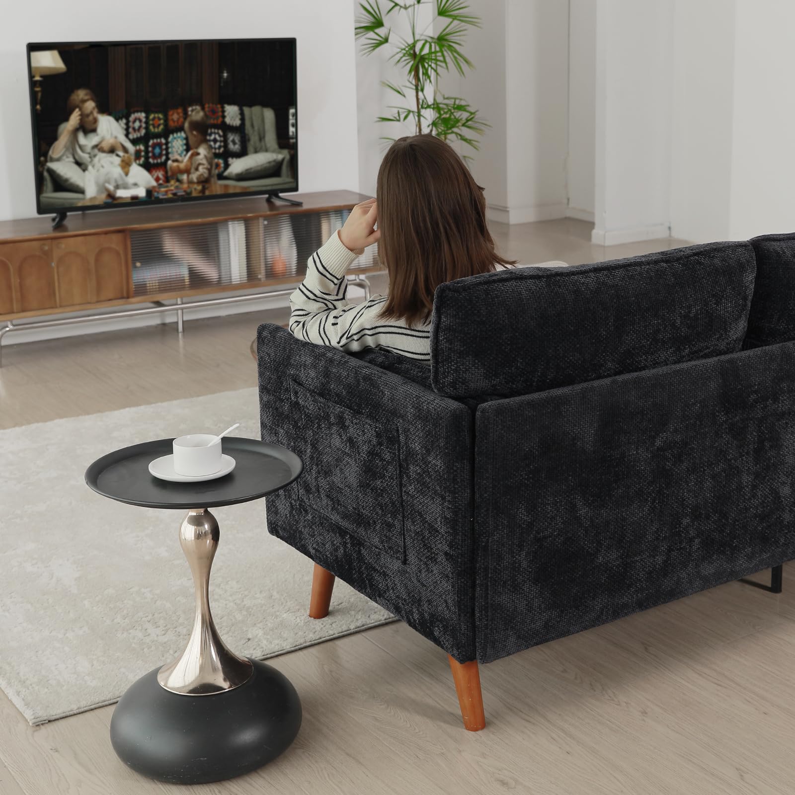 OHOHOLIVE 82" Chenille Couch Mid-Century Modern Design with Solid Wood Legs, Soft Cushions 3 Seat Sectional Sofa Couch - Ideal for Bedroom, Living Room, Small Apartment, Studio, Office