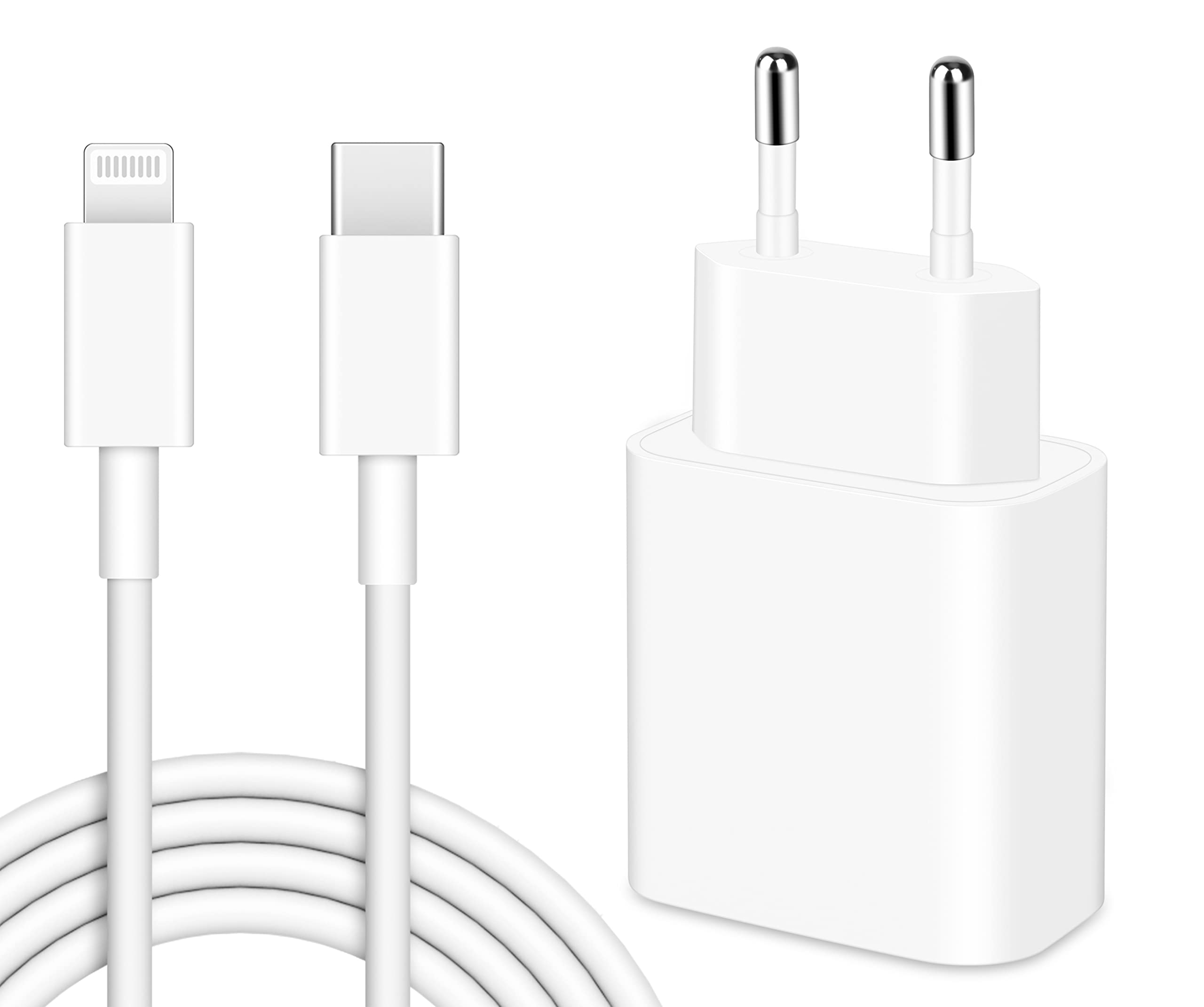 European Travel Plug Adapter, 20W iPhone Fast Charger USB C Wall Charger Block Plug with 10FT Charging Cable for iPhone 14/13/12/11 Pro Max/XS/XR/X/8, iPad, Europe EU Power Plug Type C Adaptor Charger