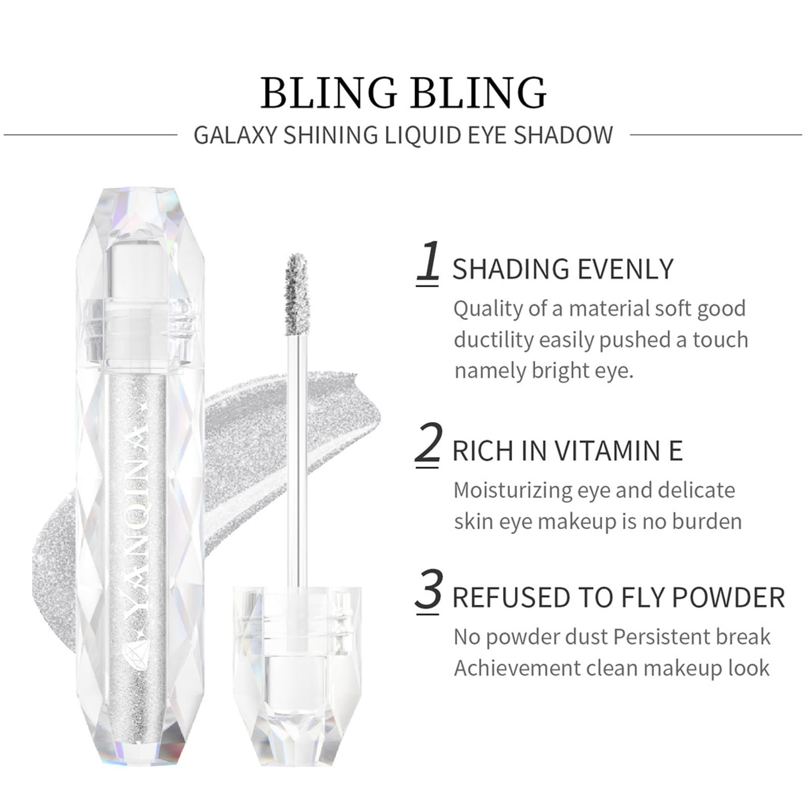 Glitter Eyeshadow, Silver Glitter Eyeliner, Face Glitter, Diamond Glitter Eyeshadow, Shimmer Liquid Eyeshadow, Long-Lasting, Waterproof, Quick-Drying, Glitter Eyeliner Sparkling Eyeshadow For Women