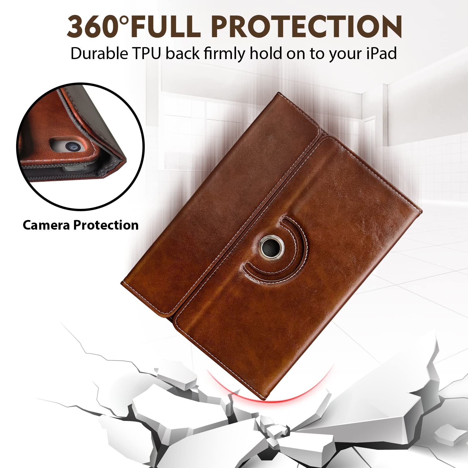 KUAELEN iPad Mini 5/4/3/2/1 Case 7.9 Inch, Premium PU Leather 360 Degree Rotating Protective Cover with Magnetic Closure, Auto Sleep/Wake, (Brown