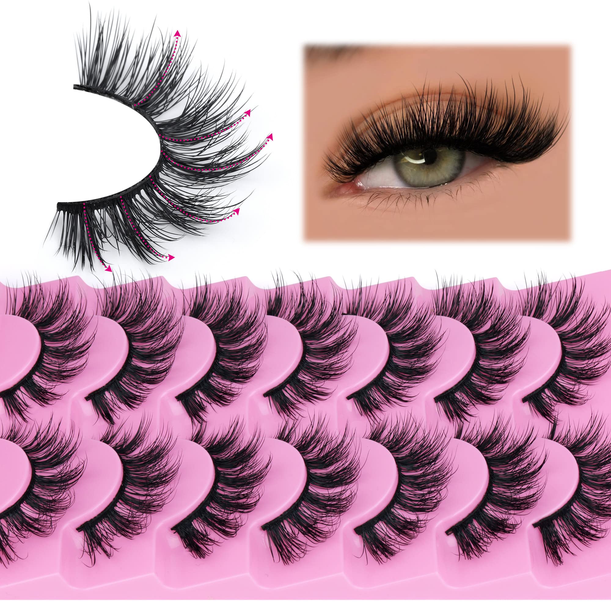 Mink Lashes Natural Look Wispy Eyelashes Fluffy False Lashes Flat Faux Mink Eyelash Extensions 7 Pairs Pack by Eefofnn