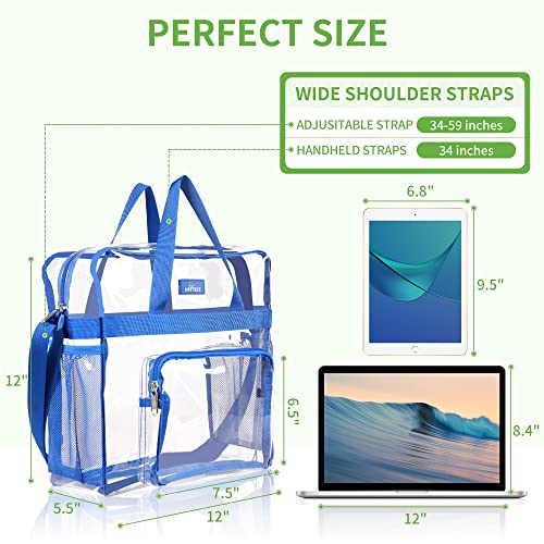 MAY TREE Clear Bag Stadium Approved 12×6×12, Clear Stadium Bag for Women and Men, Clear Lunch Bag for Work Travel Sport Office, Clear Tote Bag Stadium Approved with Non-Removable Straps - Blue