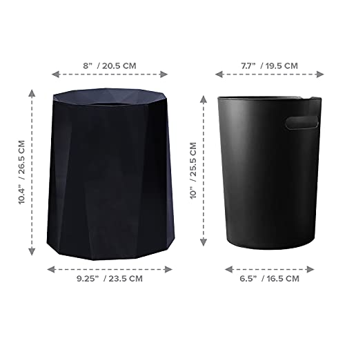 Luxurious Nordic Trash Can - Open Top Geometric Garbage Can - Double Barrel Trash Bin - Waste Basket w/Removable Plastic Bin - Living Room, Bedroom, Bathroom Trash Can - 8L/2.1Gal Garbage Bin, Black