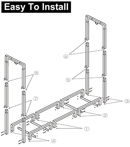 Koutemie 4Ft Outdoor Firewood Rack Holder for Fireplace Wood Storage, Adjustable Fire Log Stacker Stand, Black