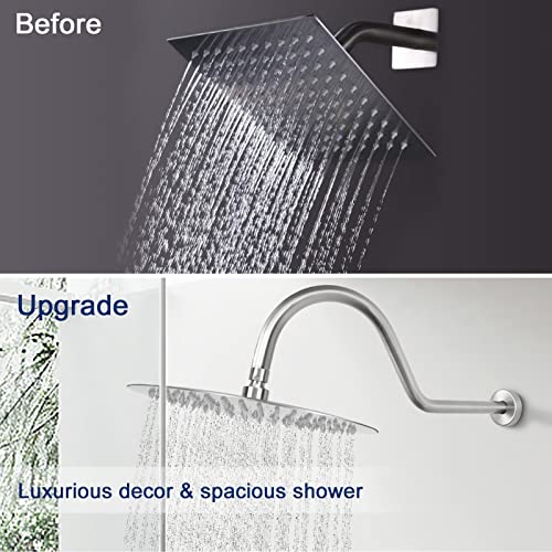 NearMoon Shower Head Extension Arm with Flange - S Shaped High Arc Gooseneck Long Shower Extender Pipe, Perfect for Rainfall Shower Head - Bathroom Accessory,16 Inch (Brushed Nickel)