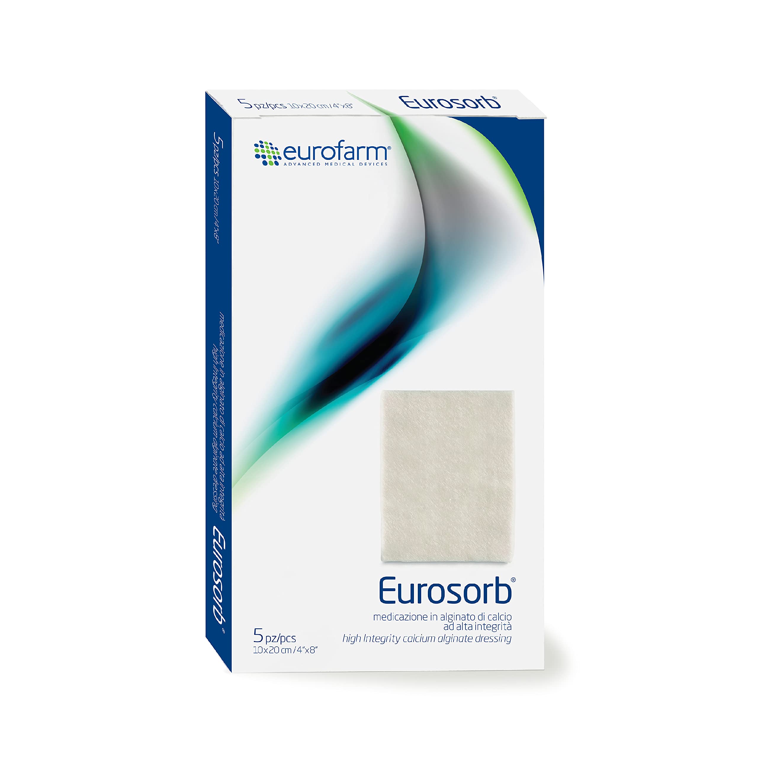 Eurosorb 4 x 8 Inches Ulcer Wound Dressing β High Integrity Calcium Alginate Fibers, Sterile Soft and Highly Absorbent Dressing β 5 Pieces