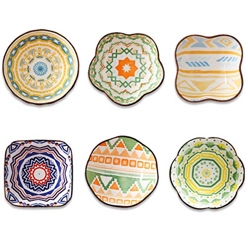 RareCi Soy Sauce Dish, Dipping Bowls Sets of 6, 1.2 Oz Porcelain Dip Serving Bowls & Bowl, Small Bowls for Side Dishes, Sushi, Sauce, Ingredient, Mini Tiny Bowls(Mixed)