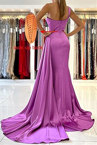 OYI Women's One Shoulder Satin Bridesmaid Dresses Plus Size for Women Long Champagne Formal Evening Gowns Champagne 20W,20 Plus