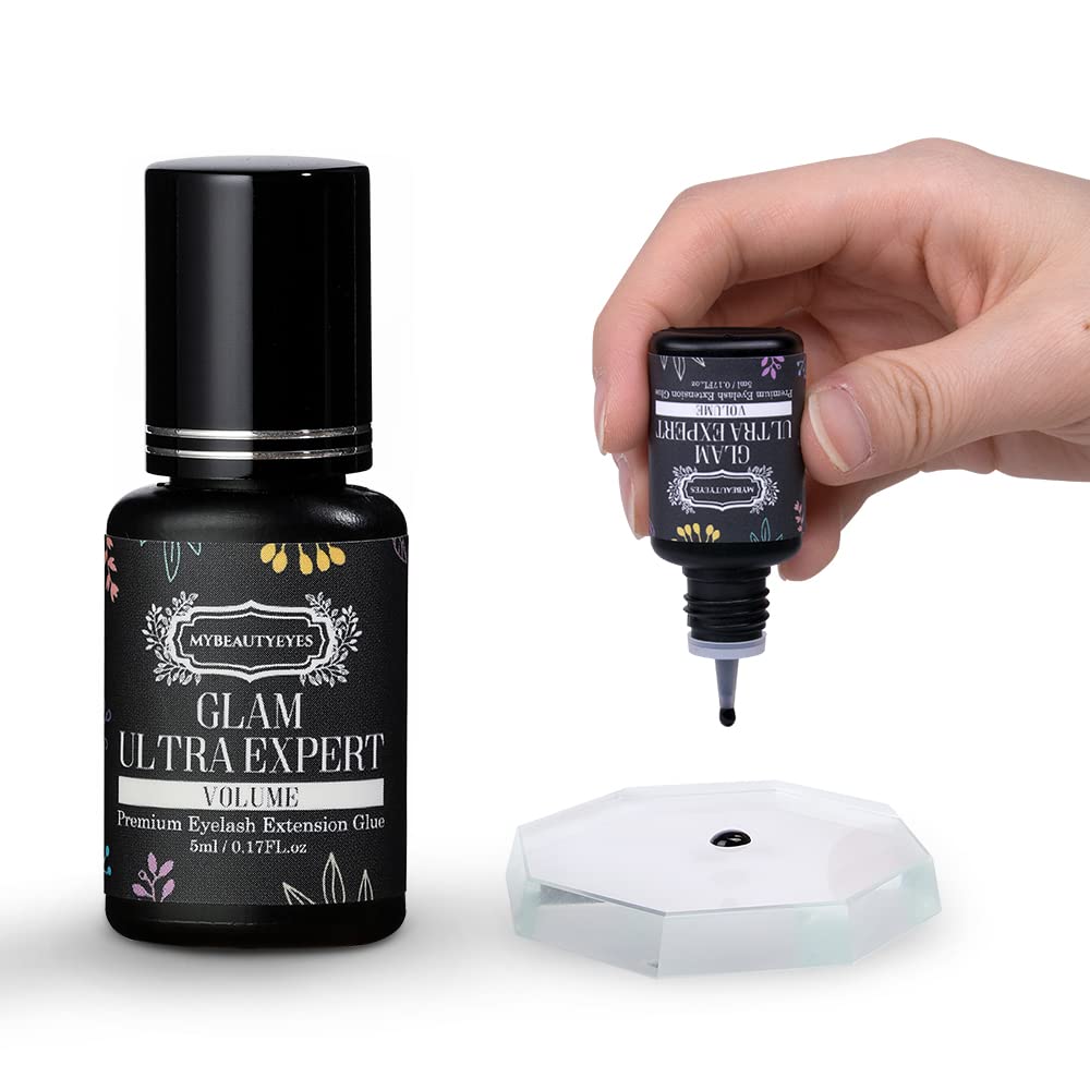 Extra Fast and Strong Eyelash Extension Glue Glam Ultra Expert Volume 5 ml/Black Adhesive Eyelash Bonding Supplies/Drying Time 0.5-2 Sec/Retention -7 Weeks/Latex Free (Volume)
