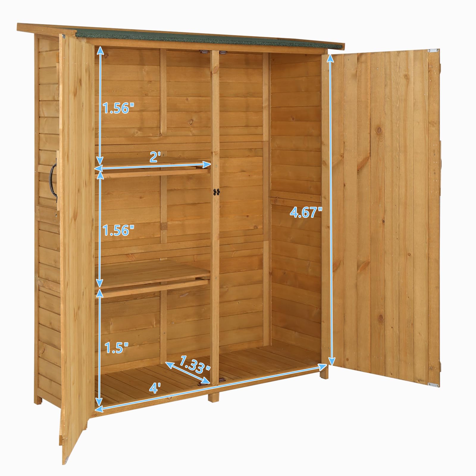 Pinikuyiro Outdoor Storage Cabinet, Wood Garden Shed, Outside Tool Shed, Vertical Organizer Cabinet with Double Lockable Doors for Outside, Garden and Yard