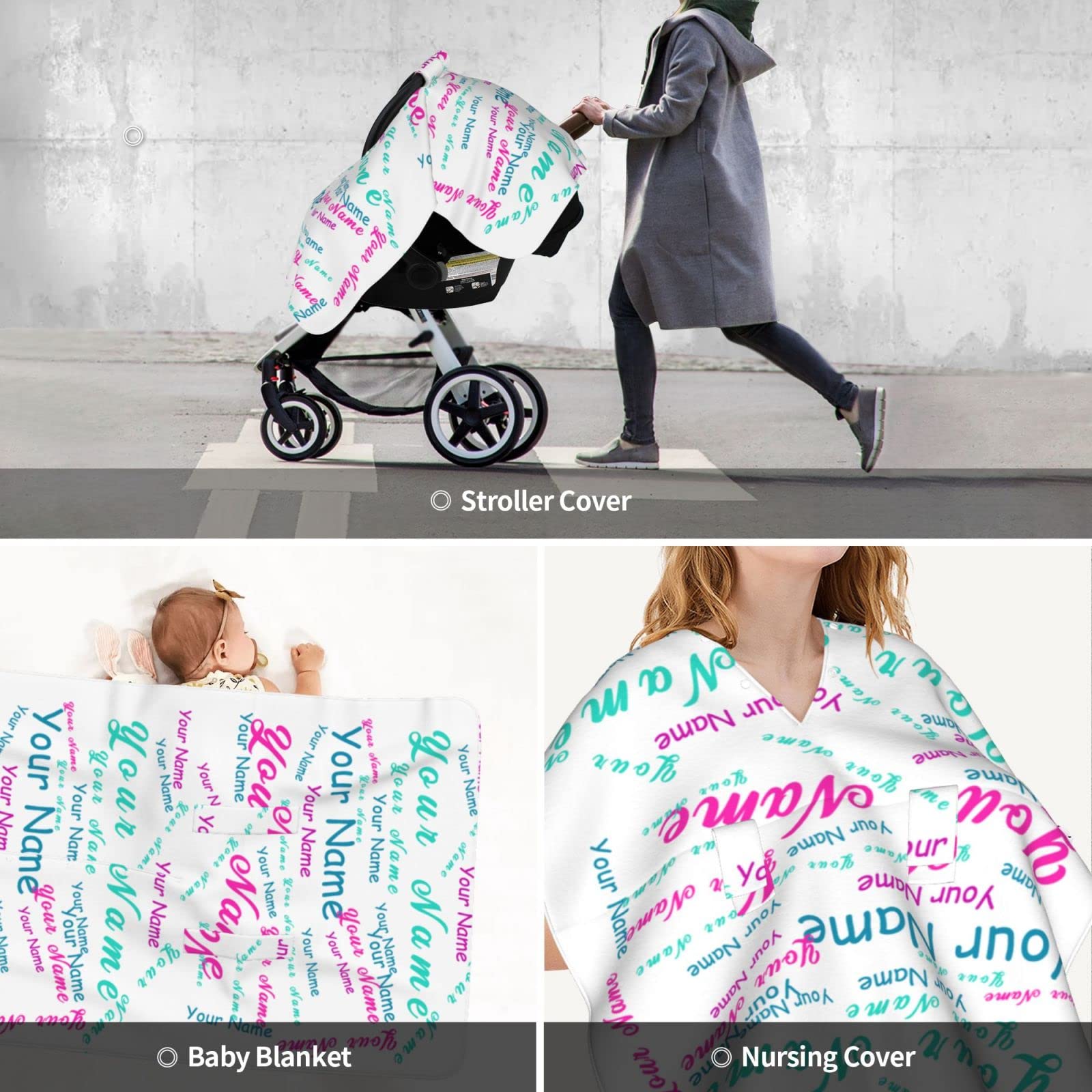 Personalized Baby Car Seat Covers for Babies with Name,Custom CarSeat Canopy Covers for Girls Boys,Nursing Breastfeeding Cover for Infant Car Seat.