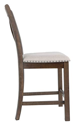 Signature Design by Ashley Moriville Rustic Farmhouse 24.5" Upholstered Barstool, 2 Count, Beige & Brown