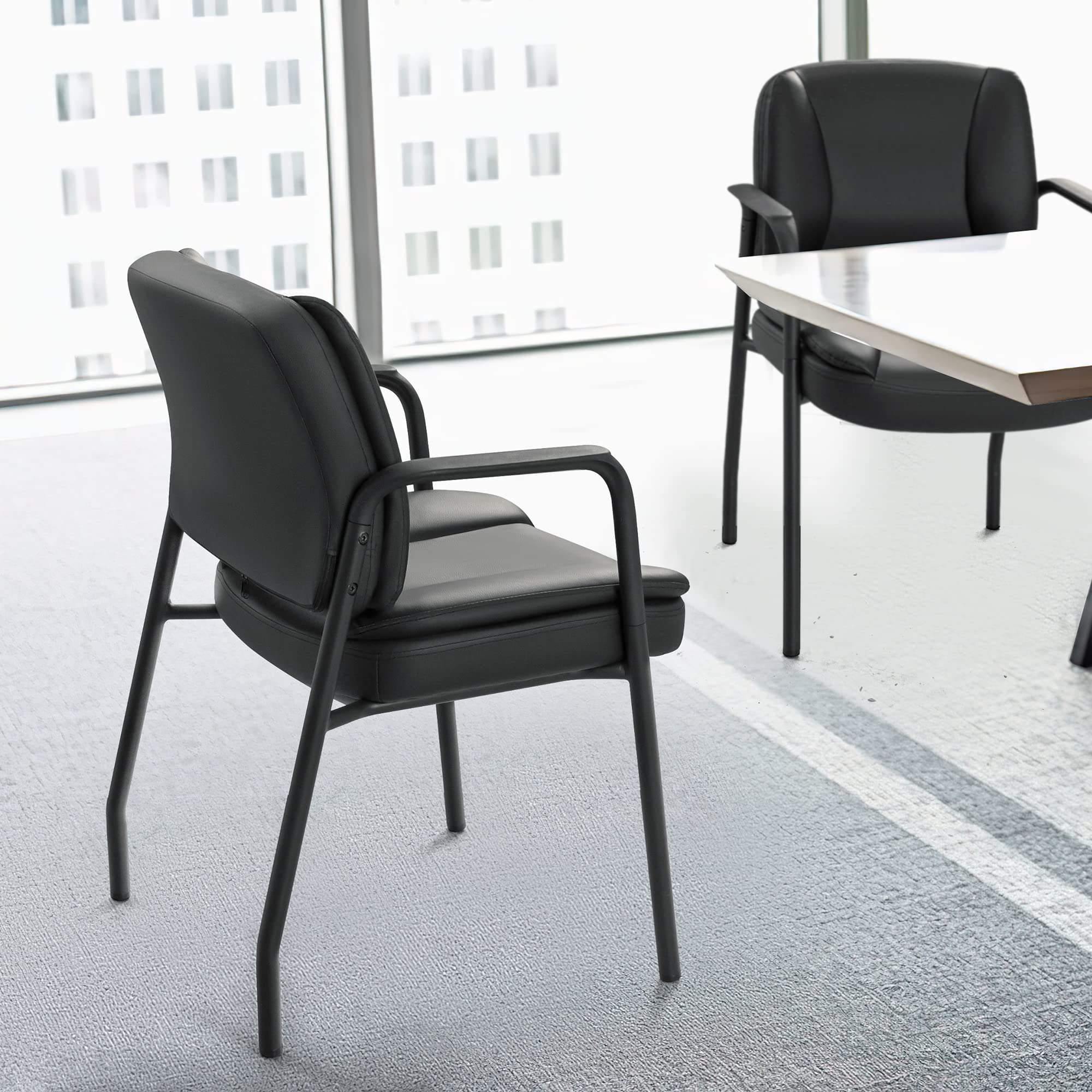 Furniwell Office Guest Chair Wating Room Reception Chairs Set of 2, PU Leather Executive Desk Chair with Padded Armrests for Meeting Conference (Black)