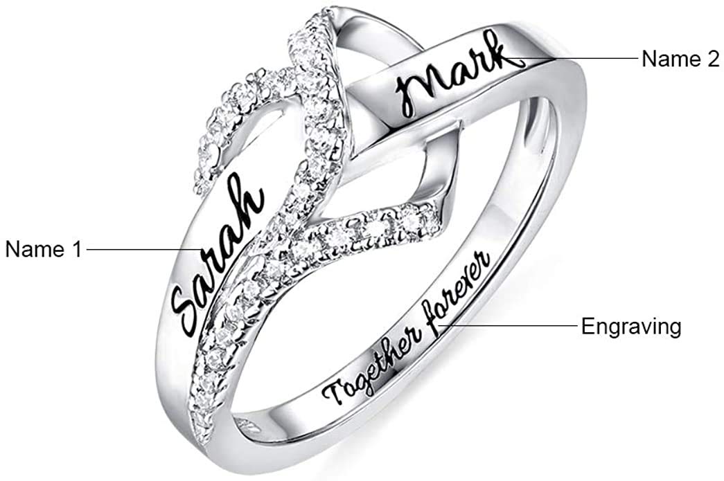 Getname Necklace Personalized Customized Heart Name Promise Ring 925 Sterling Silver Engraved Names Wedding Band Engagement Ring Personalized Gifts Ring for Women, Girlfriend, Mother.