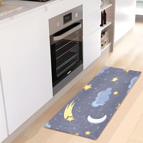 Fluffy Floor Carpet-Moon and Star ,39x20in Front Door Mat Indoor Machine Washable Carpet,Aesthetic Rug