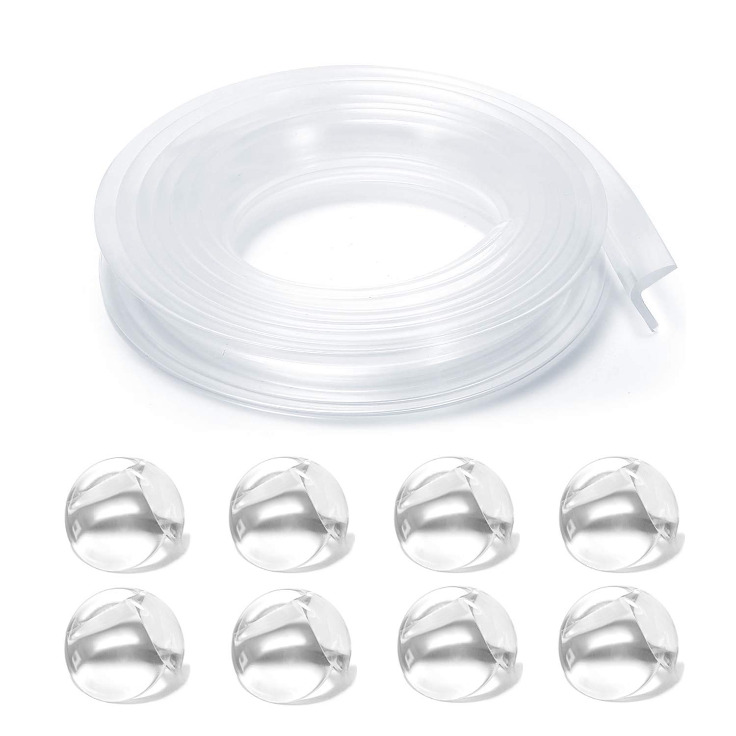 Edge Corner Protector,Baby Proofing Guards,Clear Soft Silicone Bumper Strip 20ft(6m) with Upgraded Pre-Taped Strong Adhesive,Round Child Safety Edge Protector(8pack) for Cabinets,Tables,Furniture