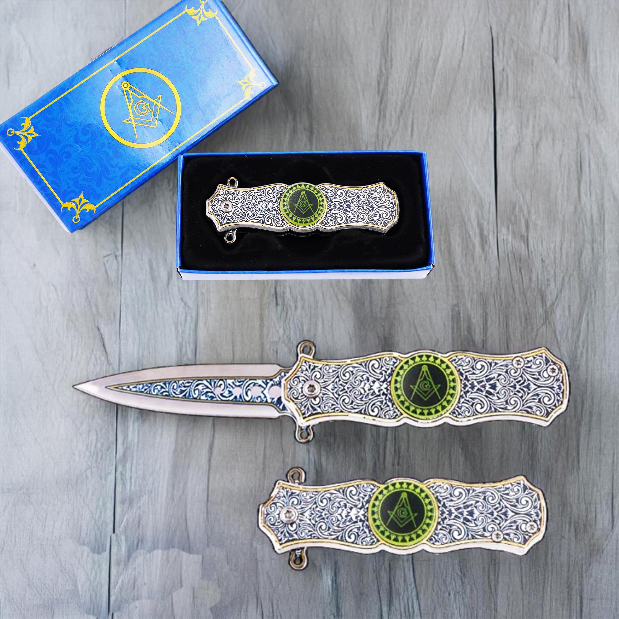 Masonic Folding Knife with Fidget Spinner, Crafted, Durable Tool with Engraved Masonic Emblems for Everyday Use, Ceremonial Purposes, & Collectors, Craftsmanship Practical Design (Camo)