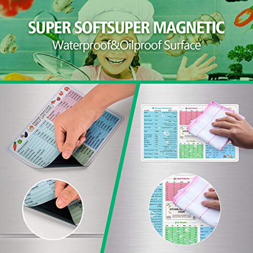 Kitchen Conversion Chart Magnet and Magnetic Fridge Freezer Shelf Life Guide for Cooking, Baking and 35 Common Food Preservation