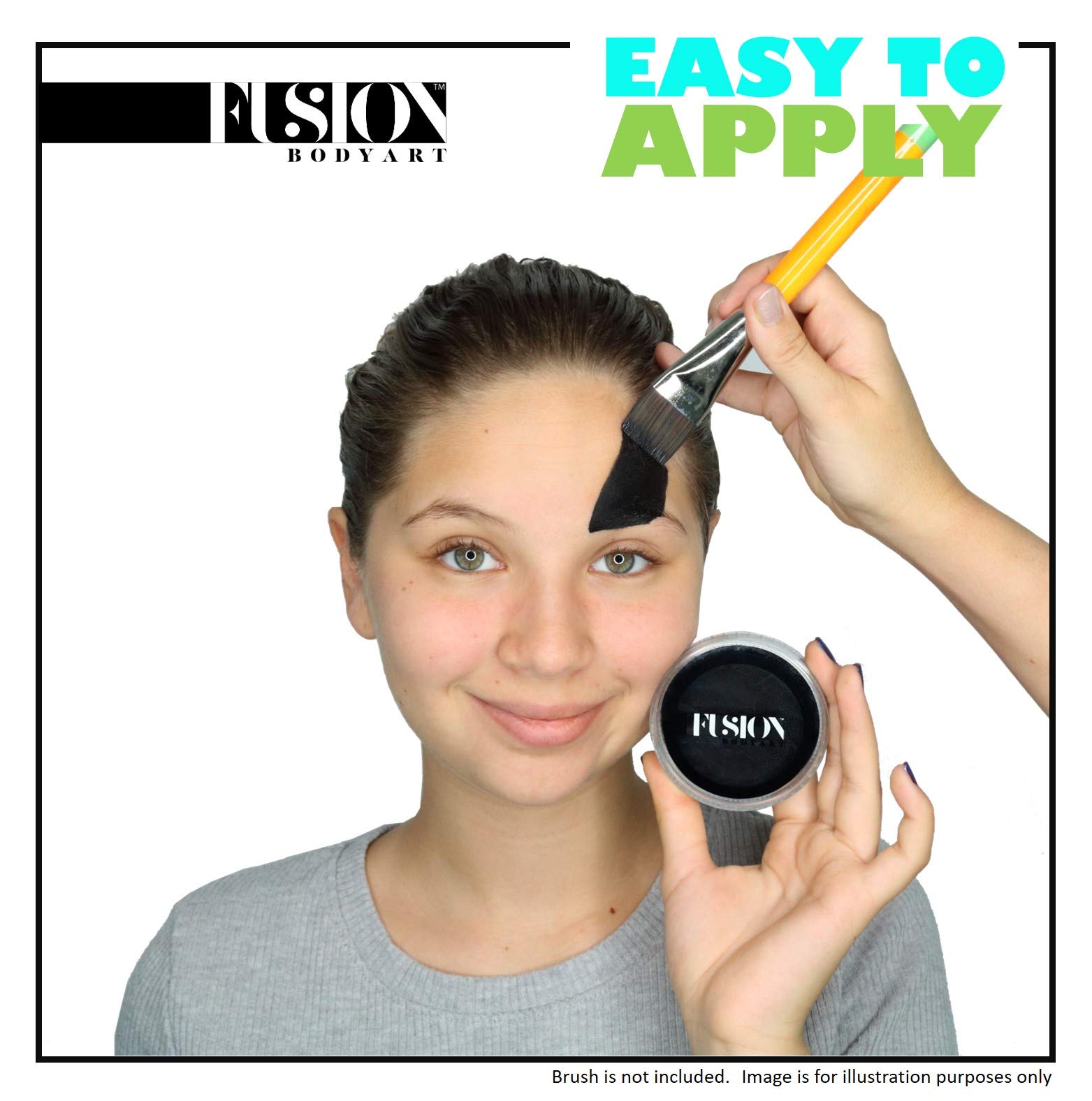 Fusion Body Art Pro Face Paint | Prime Strong Black (32gm), Professional Quality Water Activated Face and Body Paint Supplies Single Makeup Cake Hypoallergenic, Non-Toxic, Safe, Vegan