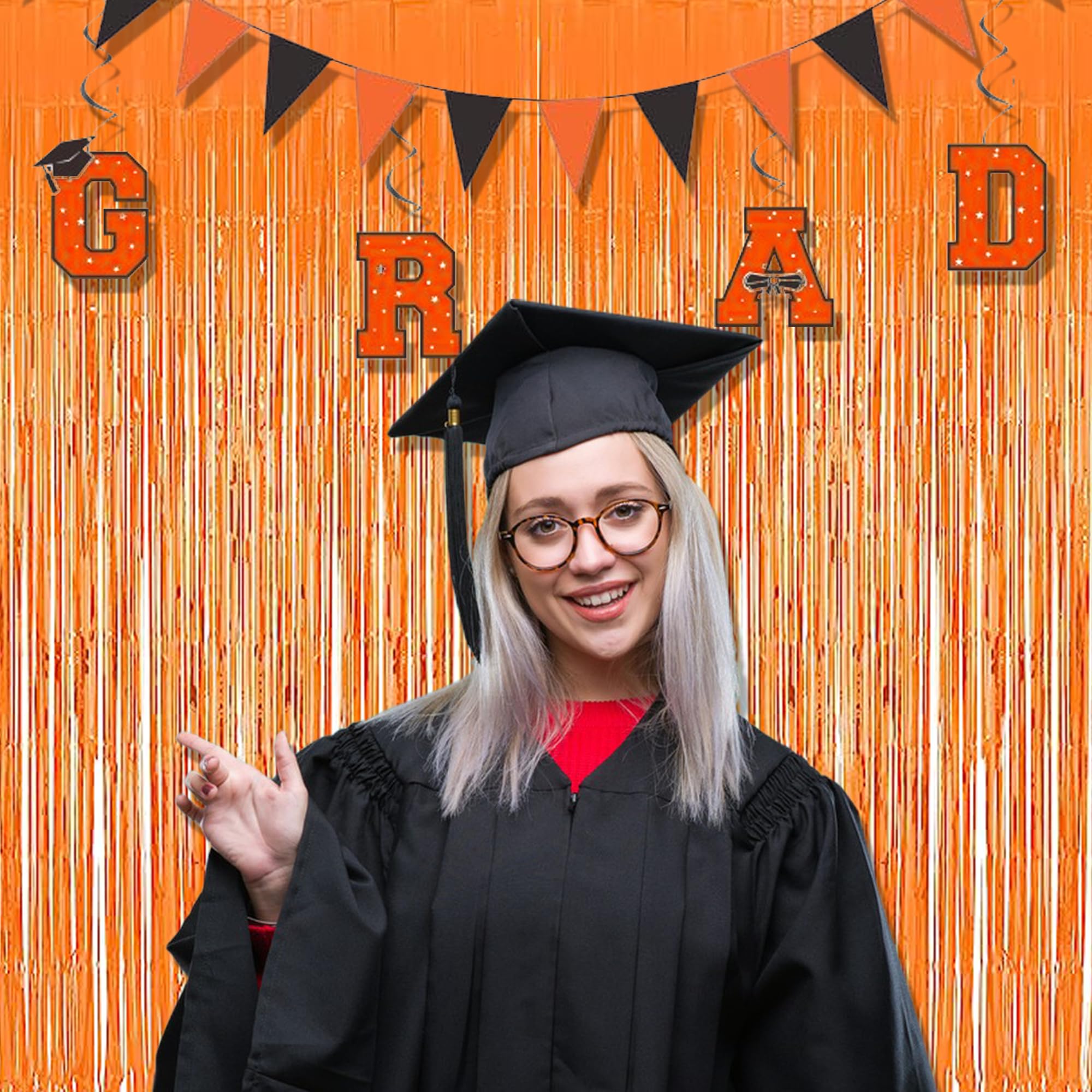 Foil Fringe Curtains Halloweens Party Decorations - Orange Tinsel Photo Backdrop Metallic Streamers for Birthdays, Fall, Pumpkin Theme, Thanksgiving, Basketball Party Decorations