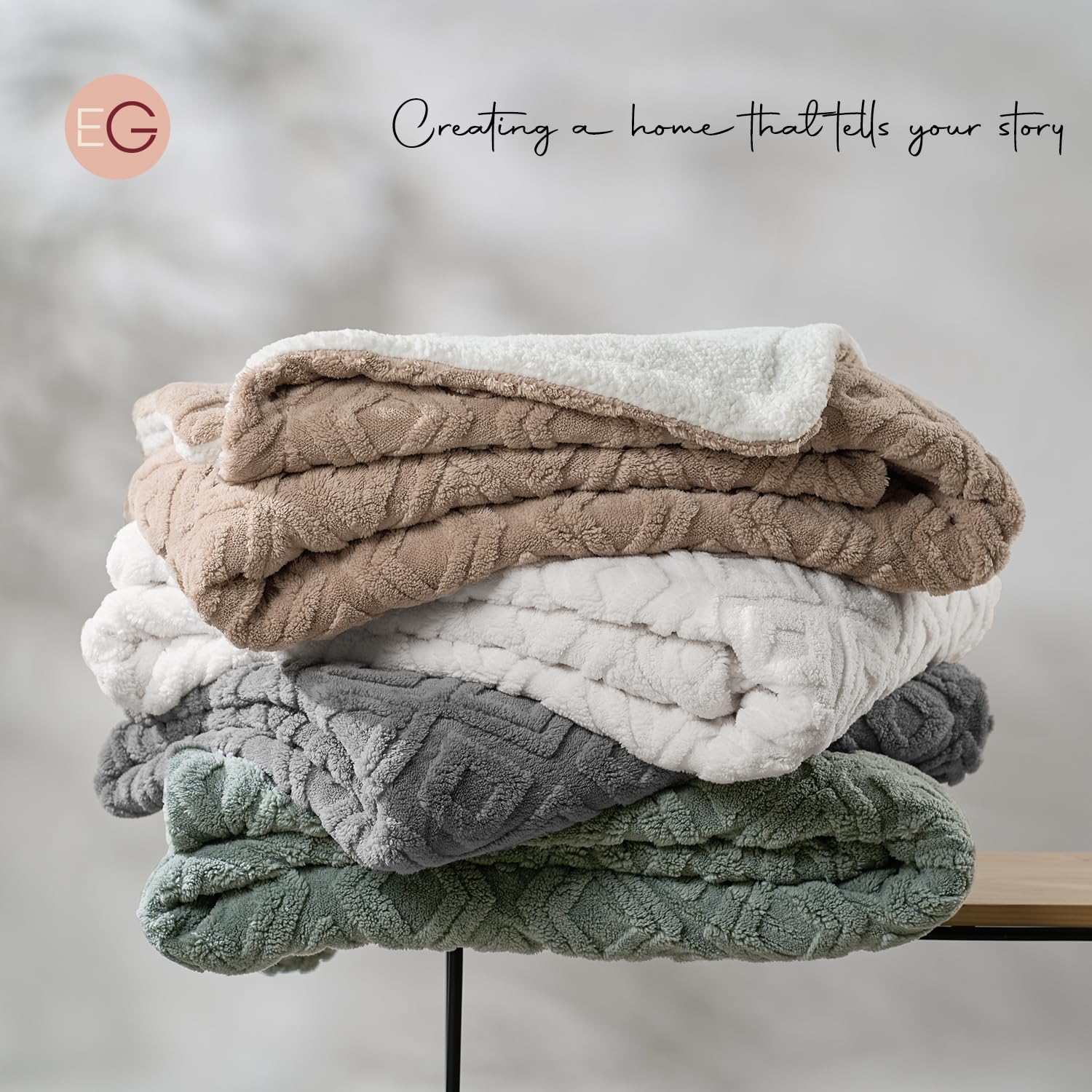 EVERGRACE Jacquard Boho Sherpa Fleece Throw Blanket for Couch, Super Soft Cozy Fuzzy Plush Blankets for Winter, Reversible Thick Warm Blanket for Bed, Sofa, Living Room, Sage Green, 50" x 60"