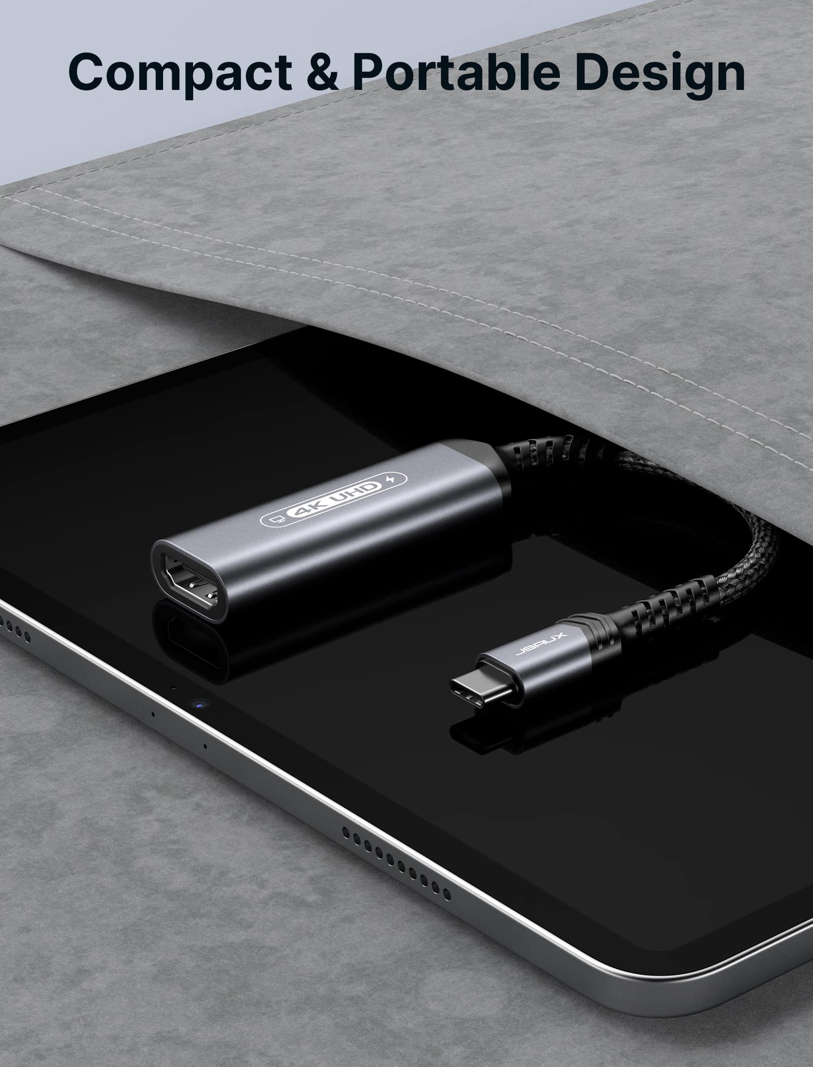 JSAUX USB C to HDMI and Charger Adapter | 4K@60Hz 2-in-1 Type-C to HDMI Adapter with PD Fast 100W Thunderbolt 3/4 Compatible with iPhone 16 Pro Max MacBook Pro/Air iPad Galaxy S24 Steam Deck ROG Ally