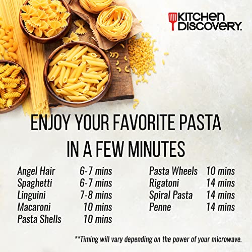 Kitchen Discovery Microwave Pasta Cooker- No Boil, No Mess, No Stick Pasta Cooker With Strainer Ready In As Little As 10 Minutes for up to 4 Servings