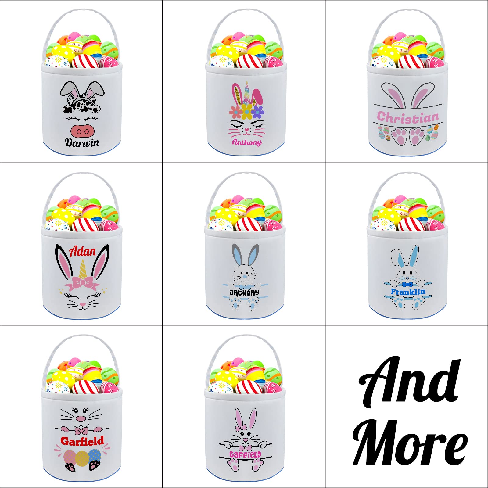 Personalized Easter Baskets for Girls Boys Kids with Name Custom Buny Easter Basket Customized Easter Egg Tote Bags Buckets - Blue