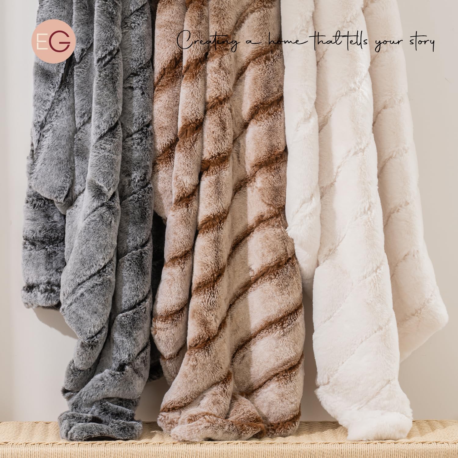 EVERGRACE Soft Rabbit Faux Fur Throw Blanket for Couch Bed, Luxury Cozy Fluffy Channel Blanket Warm Thick Mink Blanket with Reversible Plush Velvet for Winter, Caramel Brown, 60βx80β