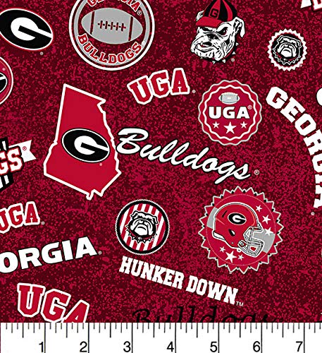 University of Georgia Cotton Fabric Home State Design-Newest Pattern-Sold by The Yard-SYKEL NCAA Cotton Fabric