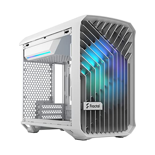 Fractal Design Torrent Nano RGB White - Clear Tint Tempered Glass Side Panel - Open Grille for Maximum air Intake - 180mm RGB PWM Fan Included - Type C - mITX Airflow Mini Tower PC Gaming Case