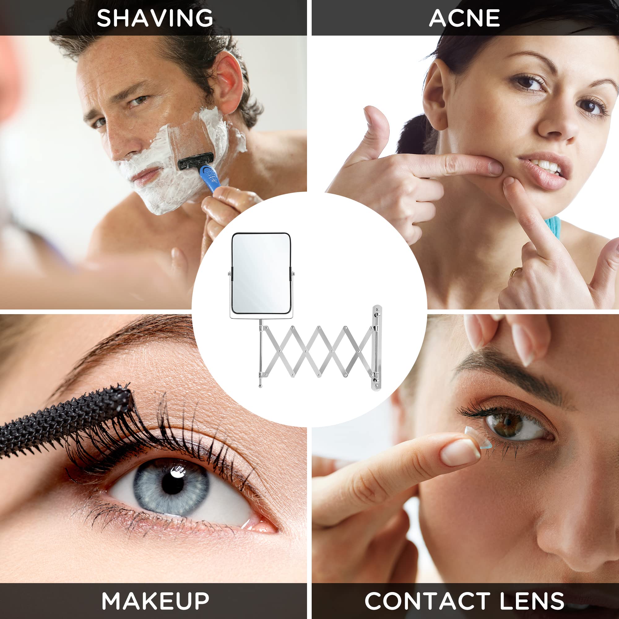 MIRRORVANA Wall Mounted Mirror for Shaving & Makeup, Double Sided 3X / 1X Magnifying and Hangable Fogless Shower Mirror for Shaving with 360° Swivel Hook for Hanging