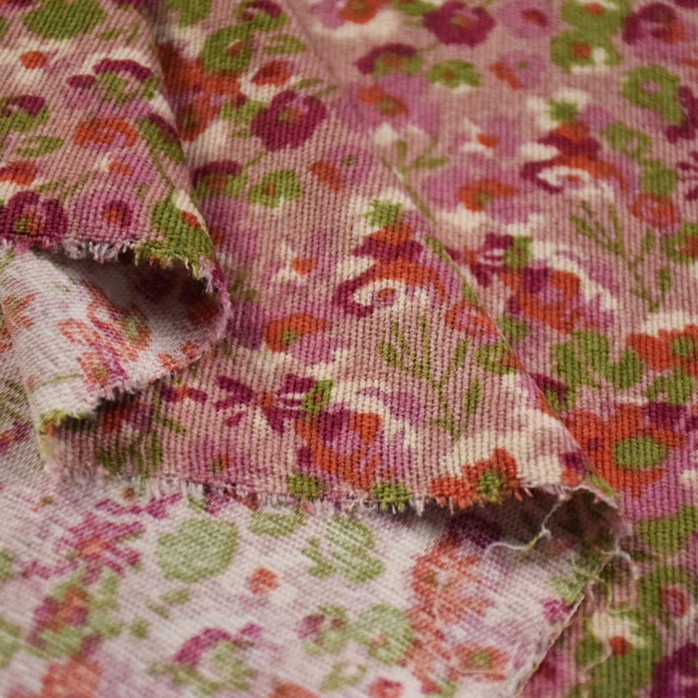 Pink Flower Pattern Cute Corduroy Fabric by The Meter 145cm/57'' Wide Dress Making Fabric for Sewing DIY Crafts, Decorations, Clothing(Size:1m)