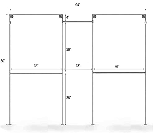 SERENITA 1 inch Heavy Duty Industrial Pipe Clothing Rack, Hanging Rod for Closet, Wall Mounted Multi Purpose (80" x 94" Double, Black)