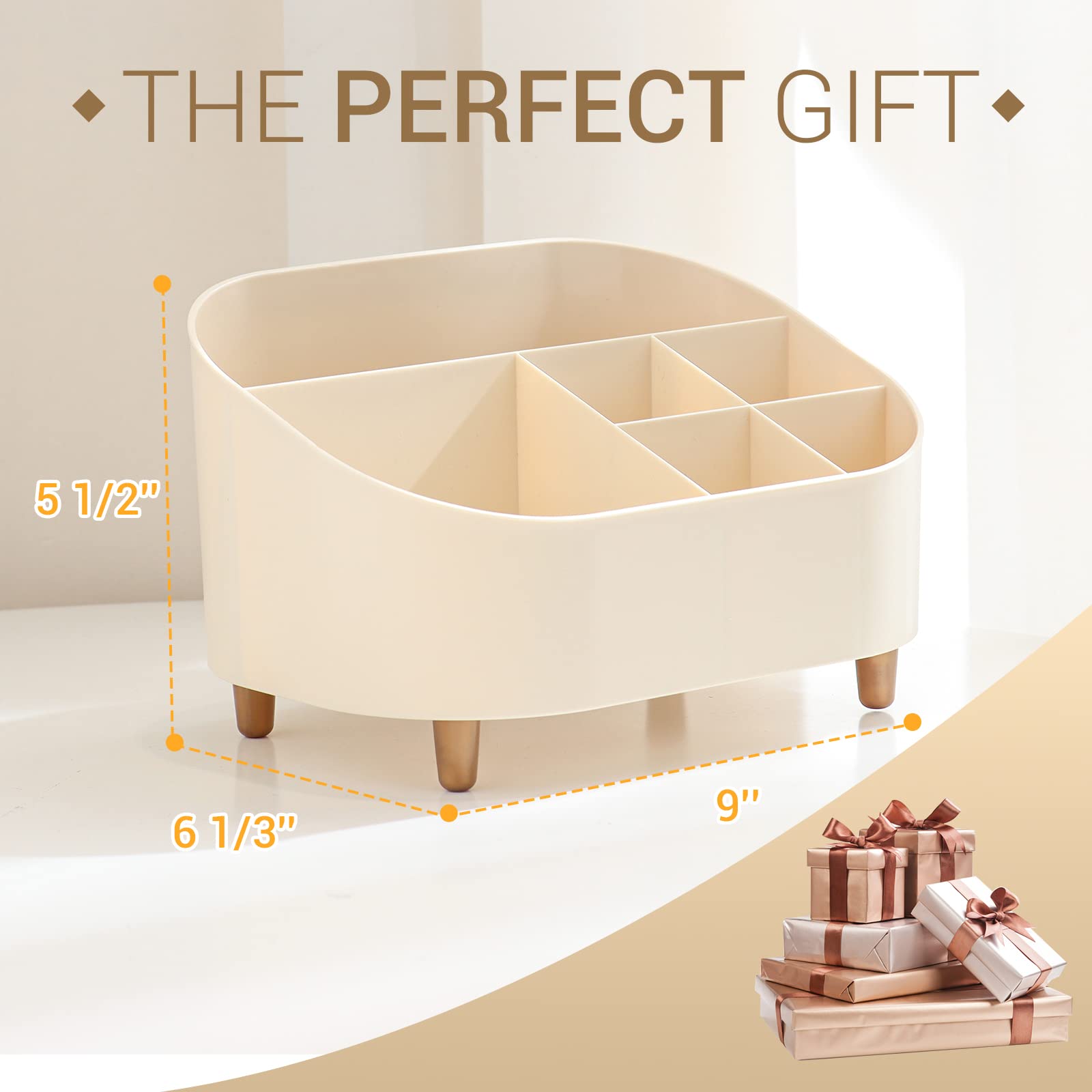 JULY'S SONG Makeup Organizer for Vanity Counter, 2 Pack Small Beauty Cosmetic Brush Skincare Stand Holder for Her Bathroom Countertop, White Opal