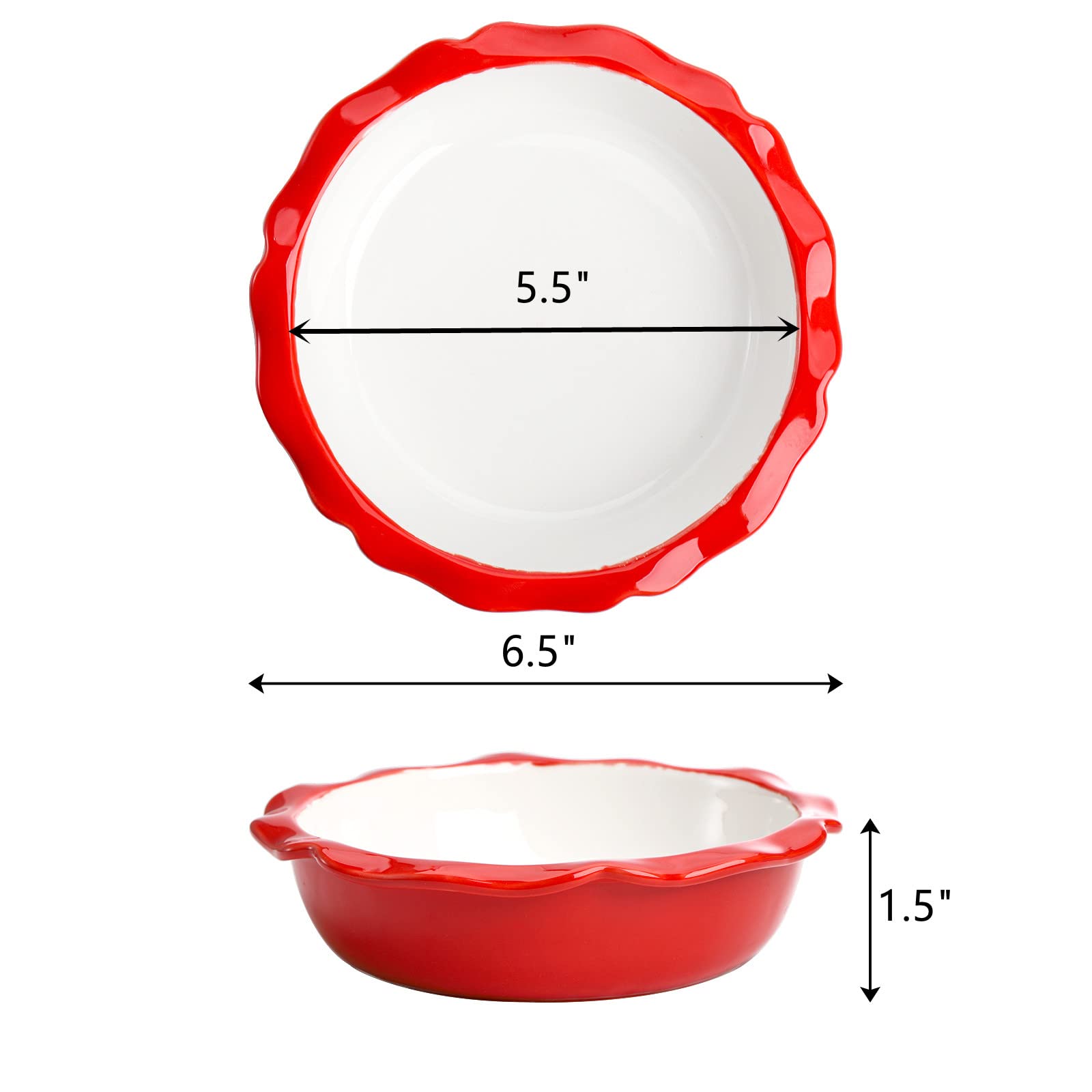 Lawei 4 Pack Ceramic Pie Pans, 6.5 inch Mini Pie Dish, 12 Oz Individual Pie Plate for Dessert Kitchen, Round Baking Dish Pan with Ruffled Edge for Dinner, Dishwasher & Microwave & Oven Safe