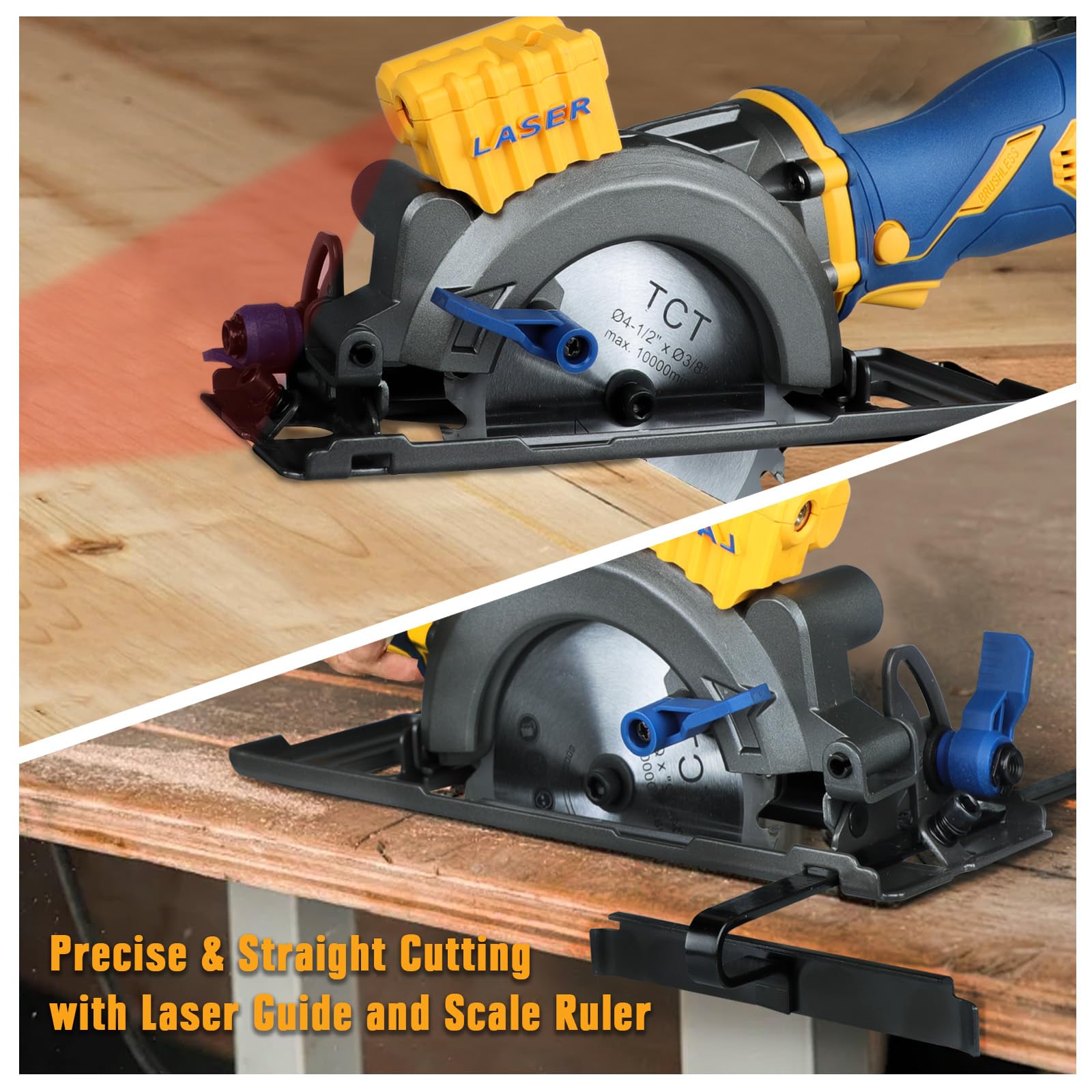 Mini Circular Saw Compatible with DeWalt & Mellif 20V MAX Battery (Tool Only) Cordless Tile Saw with Brushless 5,000RPM, 3-Saw Blade 4-1/2", Depth 1-11/16"-90°, 1-1/8"-45°, Laser Guide for Metal, Wood
