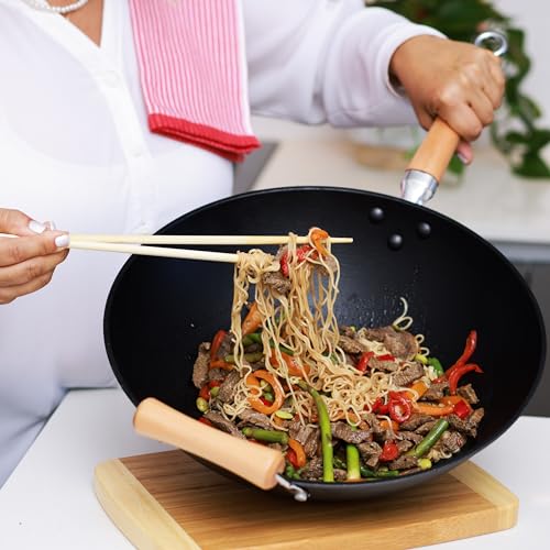 JOYCE CHEN Professional Series 14-Inch Cast Iron Wok with Maple Handle