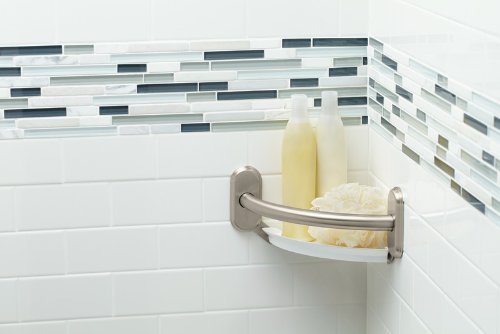 Moen LR2354DBN 9-Inch Curved Bathroom Grab Bar with Integrated Corner Shelf, Brushed Nickel