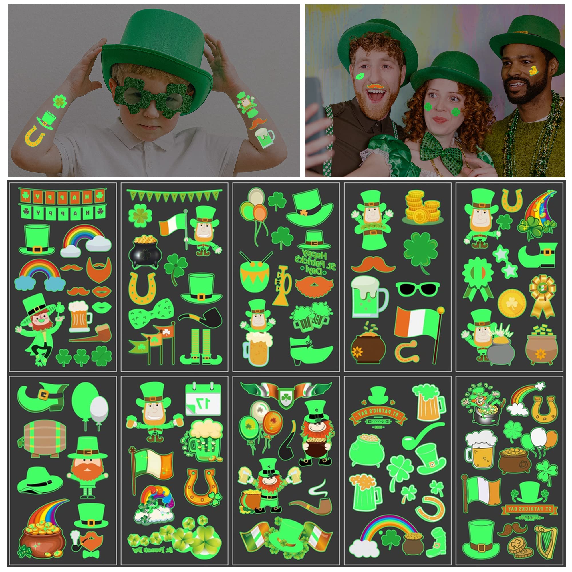 IWANTDIY St Patrick Shamrock Temporary Tattoos, 10 Sheets, Color 02, Waterproof