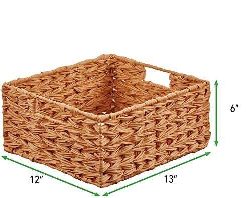 Home Fresh 3 Pack plastic Woven Farmhouse Kitchen Pantry Food Storage Organizer Basket Box - Container Organization for Cabinets, Cupboards, Shelves, Store PotatoesOnions,Countertops, Fruit, Brown