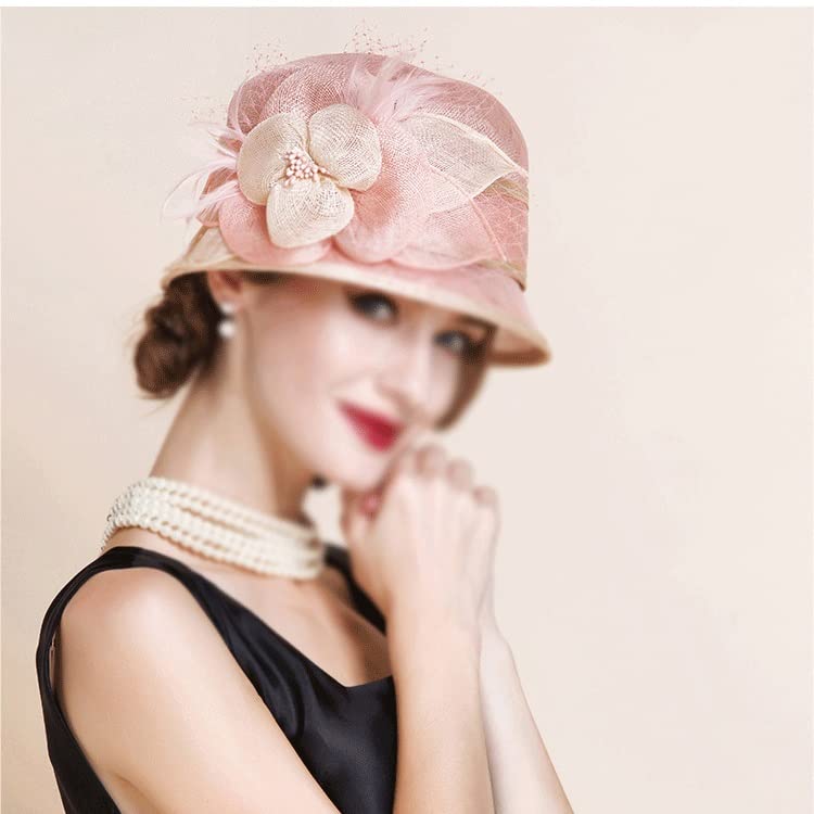 Hats Women Pink Fedoras Wide Brim Derby Hat Fascinator for Wedding Summer Church Party