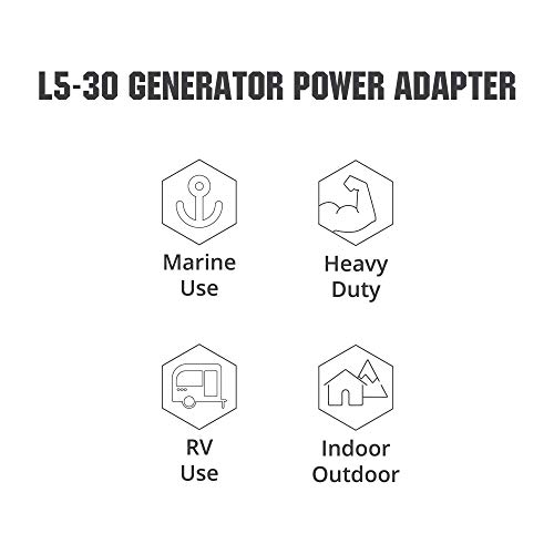 NemaTech NEMA 3-Prong Generator to 30Amp RV Adapter, L5-30P Male to TT-30R Female 30A/30A Compact Locking Generator Converter