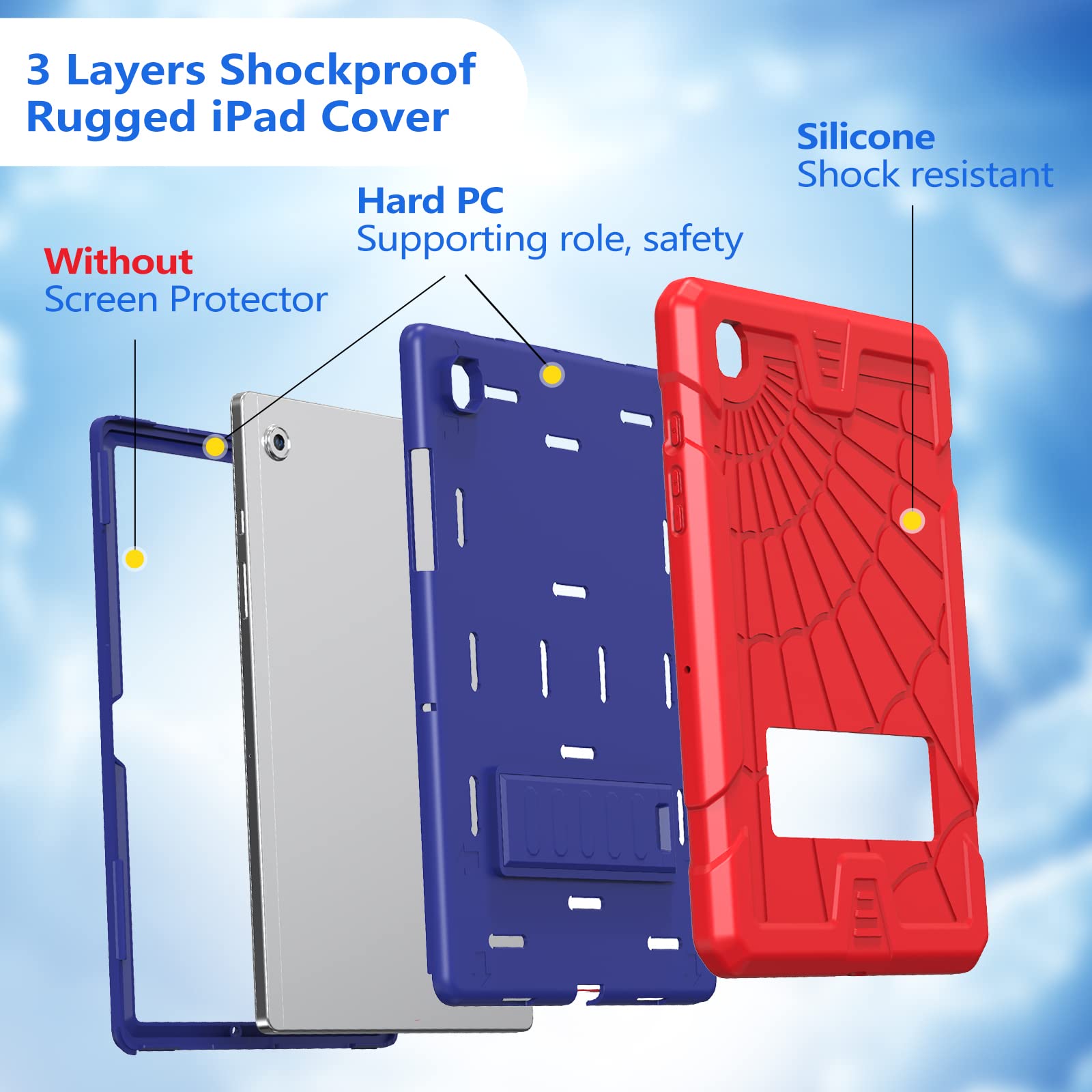 Herize Samsung Galaxy Tab A8 Case 10.5 Inch 2022 for Kids Boys | SM-X200/SM-X205/SM-X207 Cover with Kickstand | Three-Layer Silicone Shockproof Rugged Protective Case for Galaxy Tab A8 10.5 Inch