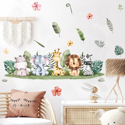 Jungle Safari Baby Animal Wall Decals Giraffe Kids Nursery Wall Stickers Elephant Decor for Baby Room