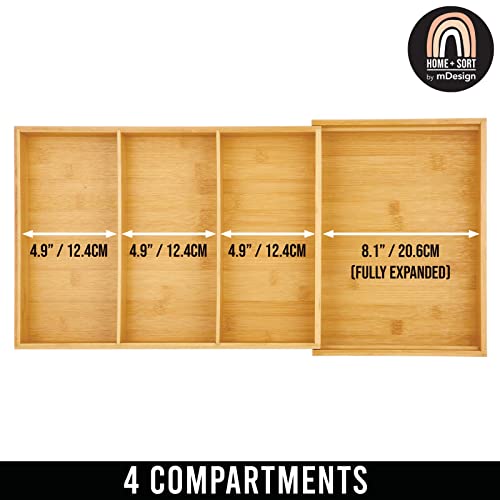 mDesign Bamboo Wood Expandable Deep Kitchen Drawer Organizer Tray Bin for Kitchen; Organize Drawers, Counters, Shelves; Holds Plasticware, Lids, Towels, Utensils; Home Sort Collection - Natural